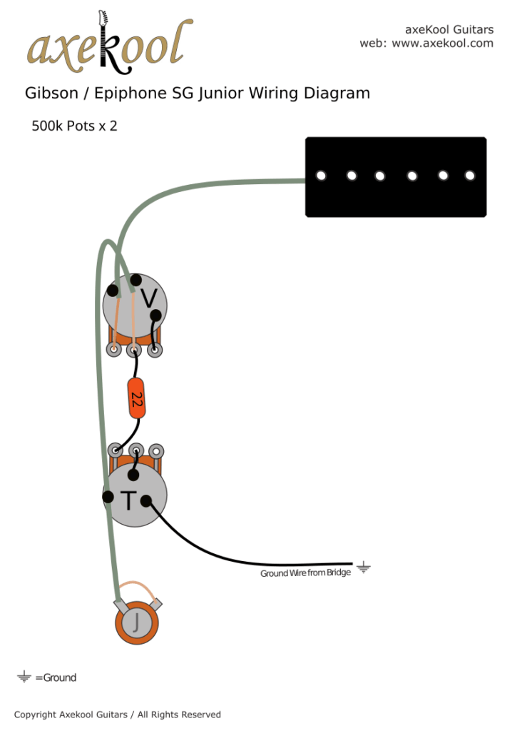 Gibson / Epiphone SG Junior Wiring Diagram & Fitting instructions