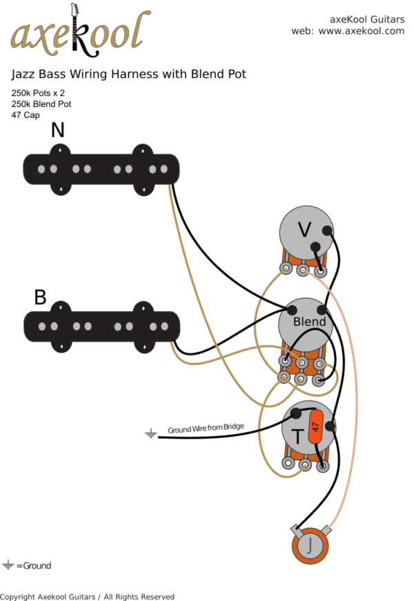 Fender Jazz Bass with Blend Pot Wiring Diagram & Fitting Info