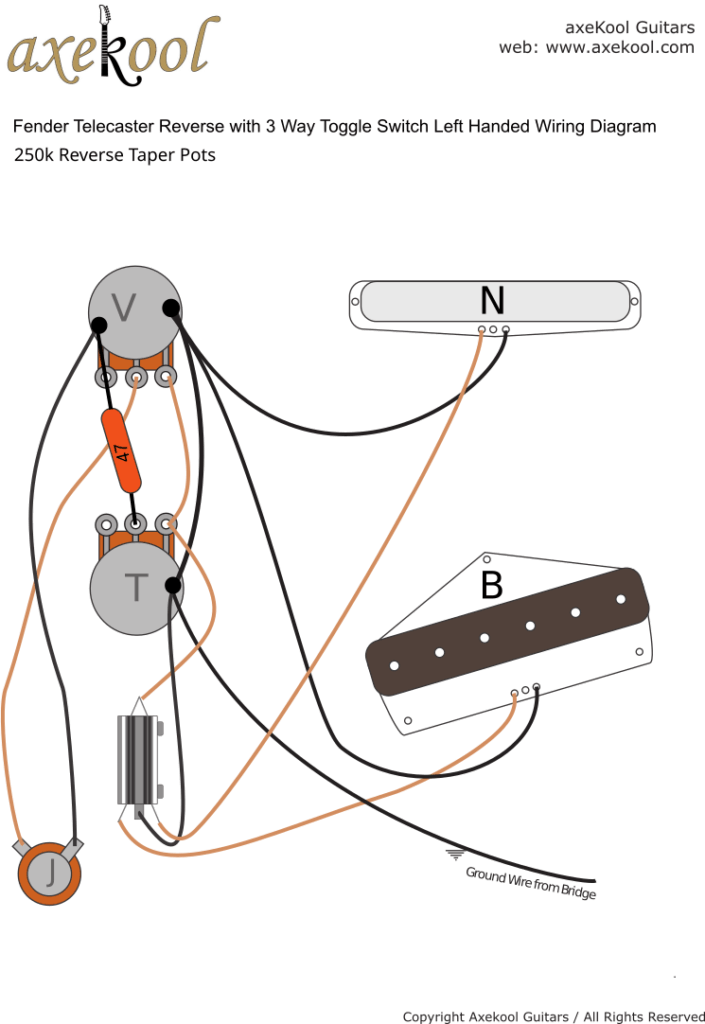 Fender Telecaster Reverse 3 Way Toggle L/H Wiring Diagram
