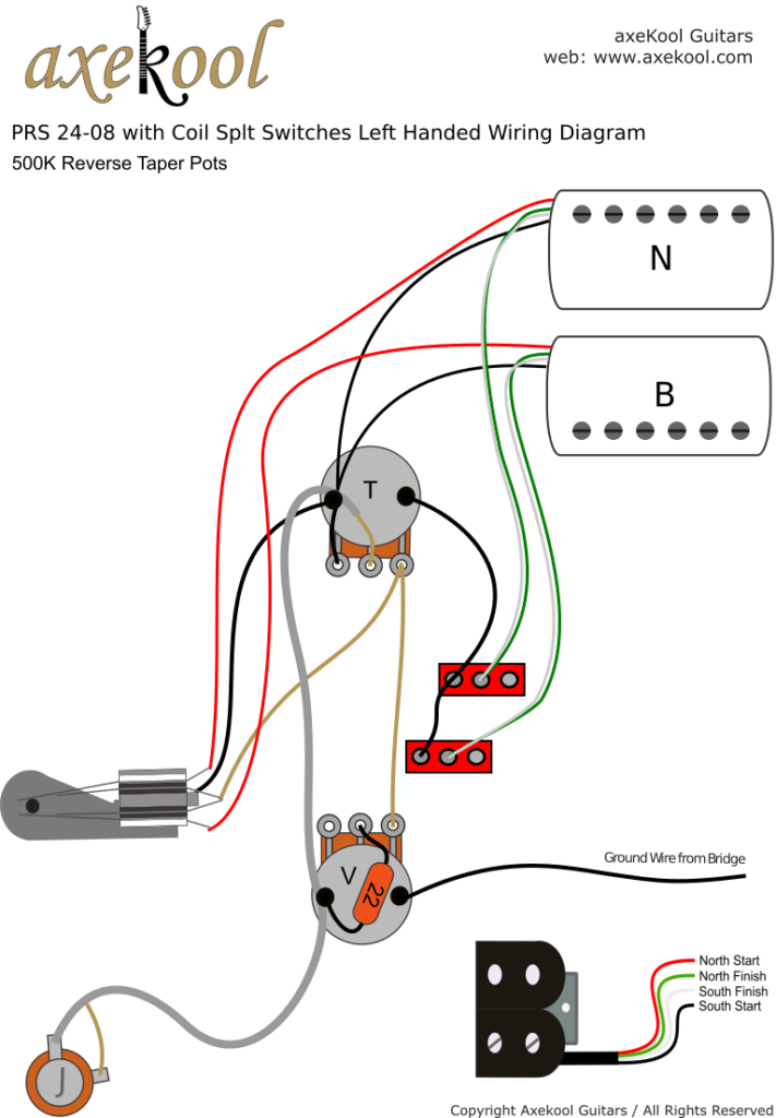 PRS 24-08 with Coil Split Switches Wiring Diagram Left Handed