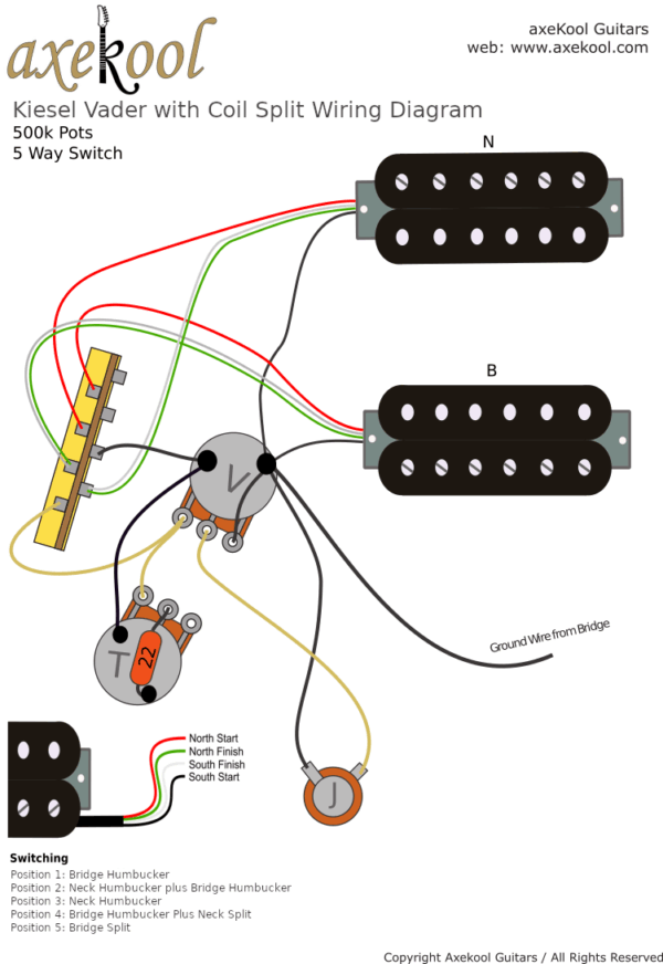 Kiesel Vader with Coil Split Wiring Diagram & Fitting Information